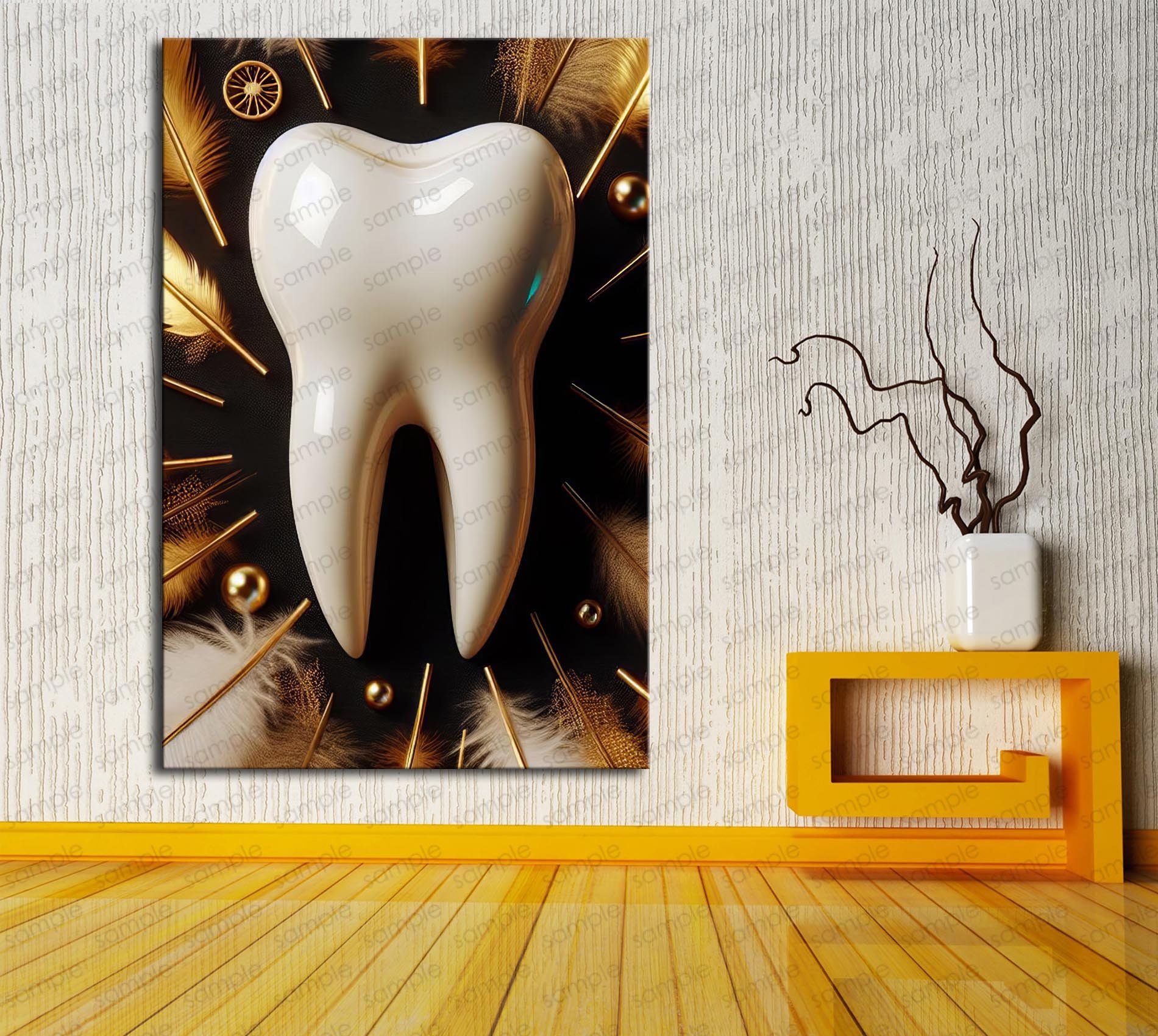 Black Background and Golden Detailed Smooth Molar Tooth Dentist, Dental ...