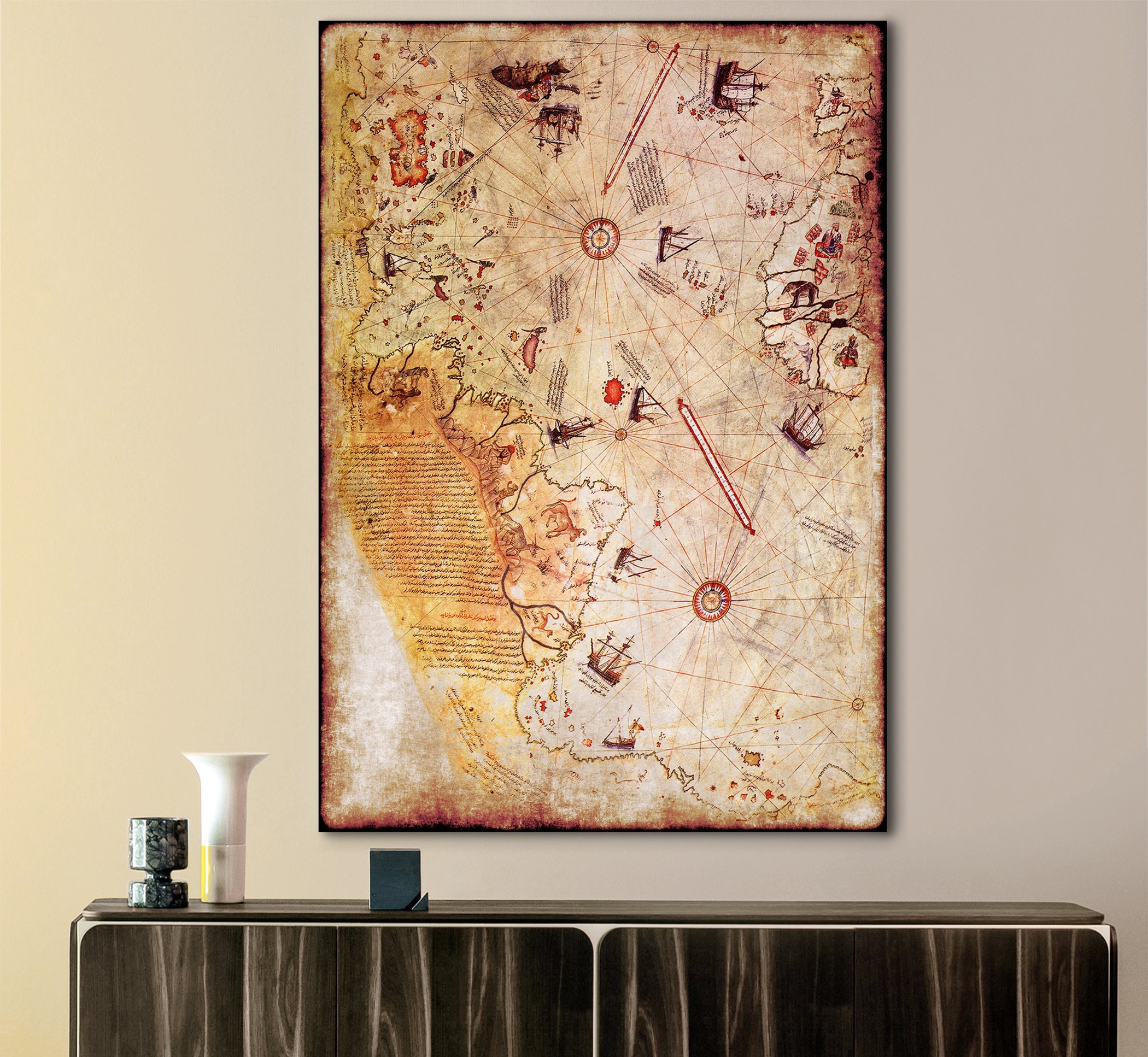 Ottoman Admiral Piri Reis First World Map From Year of 1513 Canvas Wall ...