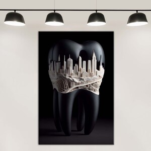 Black Abstract Molar Tooth Inside City Detailed Dentist Canvas WALL Art ...