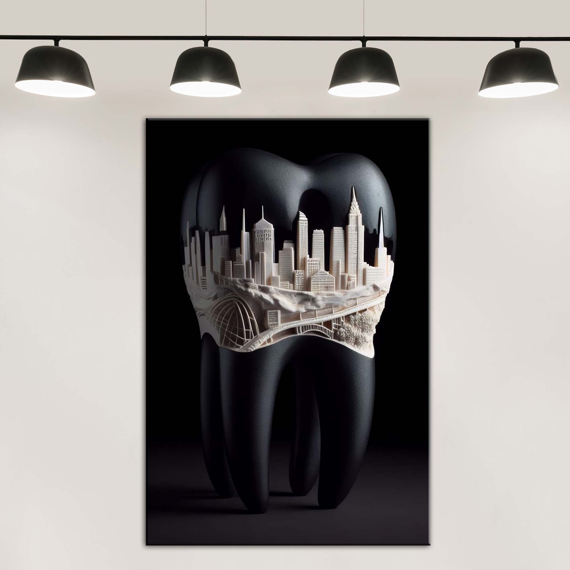 Black Abstract Molar Tooth Inside City Detailed Dentist Canvas WALL Art ...