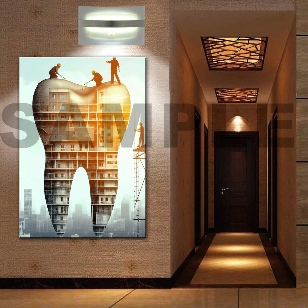 People Building Tooth Abstract Canvas Wall ART, Decorative Dental ...