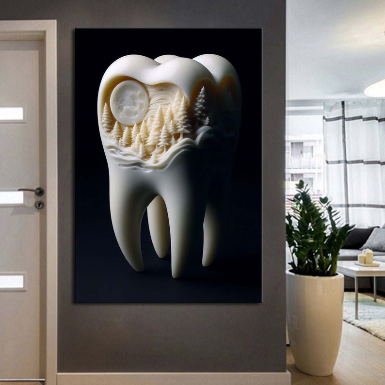 Abstarct Nature Moon Detailed Tooth Dentist Canvas WALL Art, Dental ...