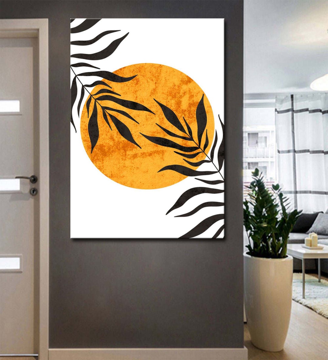 Abstract Modern Canvas Wall Art, Sun and Tree Branch Canvas Wall Art ...