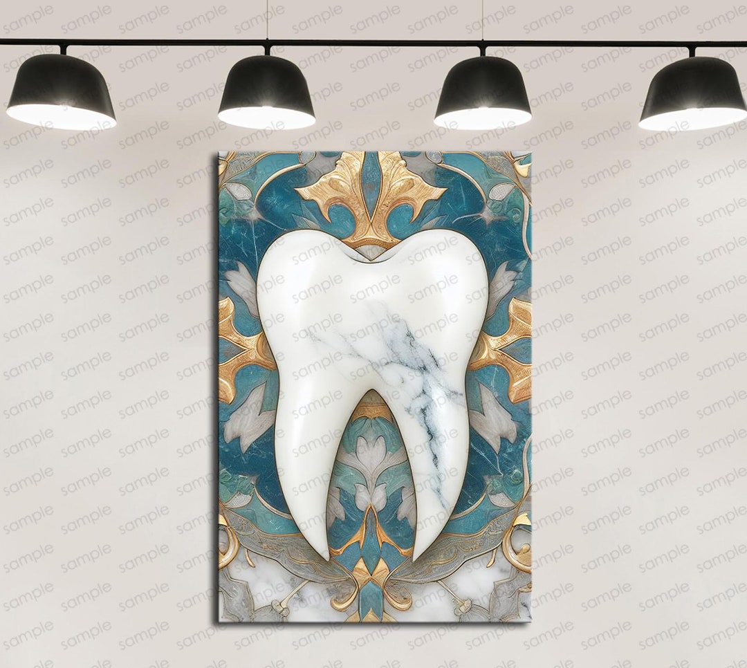 Abstract GOLDEN Ceramic Design Tooth Canvas Wall ART, Decorative Tooth ...