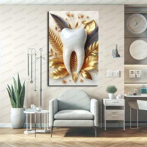 Golden Feather Detailed Back Tooth Molar TOOTH Abstract Dental Wall Art ...