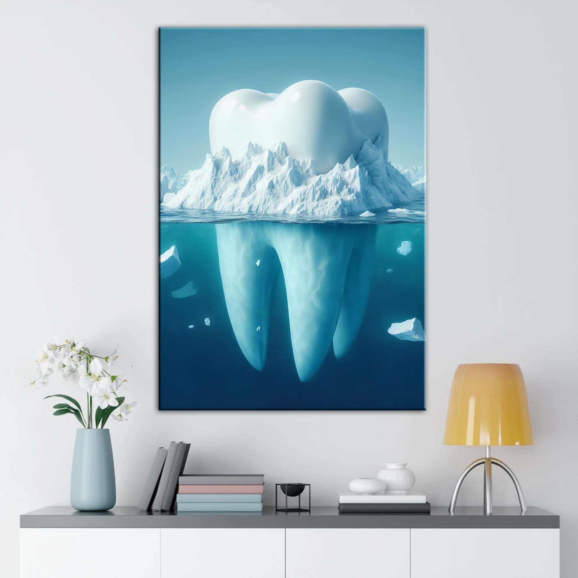 Tooth in Ice Water Canvas Art, Iceberg Abstract Tooth Dentist Art ...