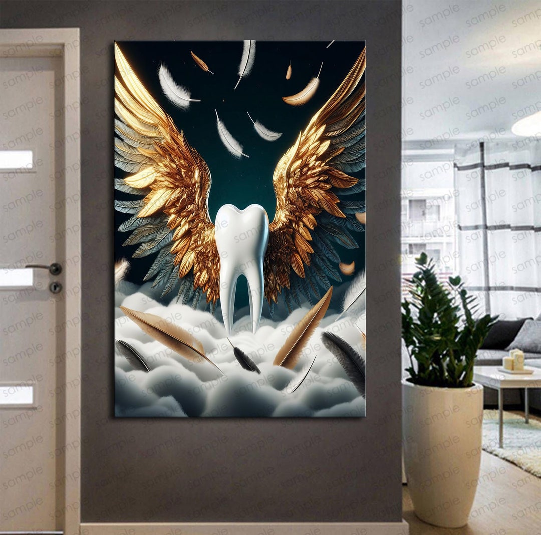 Special Golden Wing Design Molar Tooth Dentist Clinic Canvas Wall Art ...