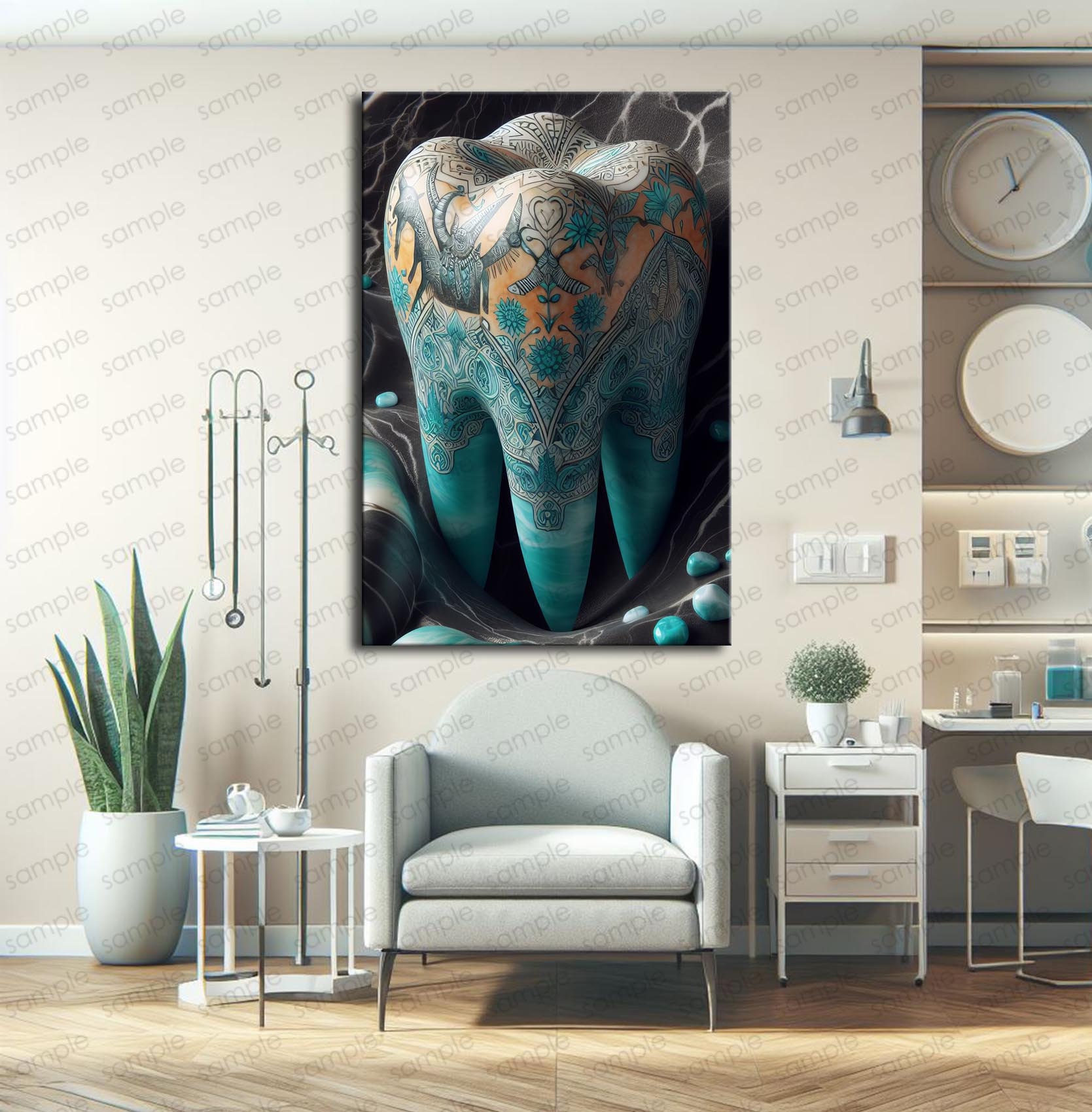 Old Hand Drawing Detailed Molar Tooth Abstract Dental Canvas Wall Art ...