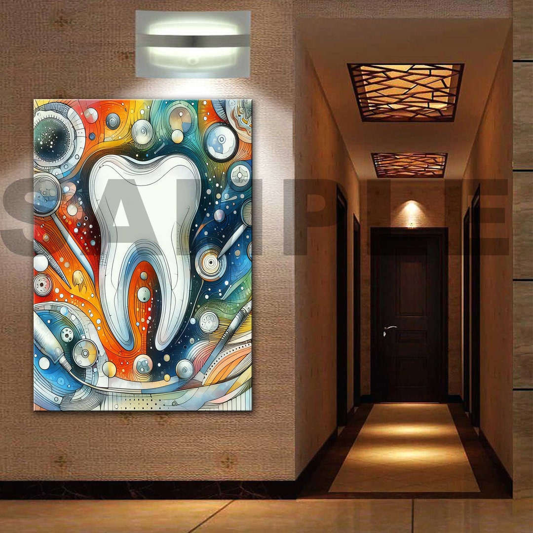 Tooth With Colorful Space and Tool CANVAS Wall ART, Decorative Tooth ...