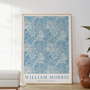 William Morris Marigold Wallpaper Design Print, Blue Floral Wall Art ...