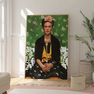 Frida Kahlo Self Portrait Poster, Original Artwork, Green Natural Print ...