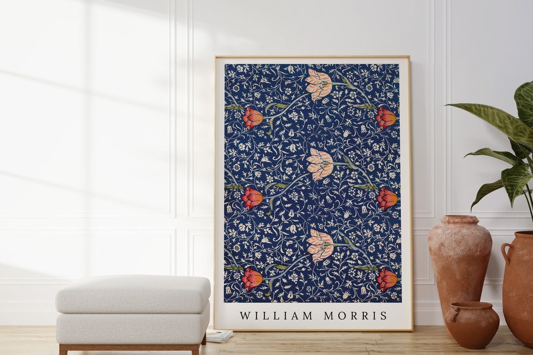 William Morris Blue Pattern With Roses Print, Textile Design Art Poster ...