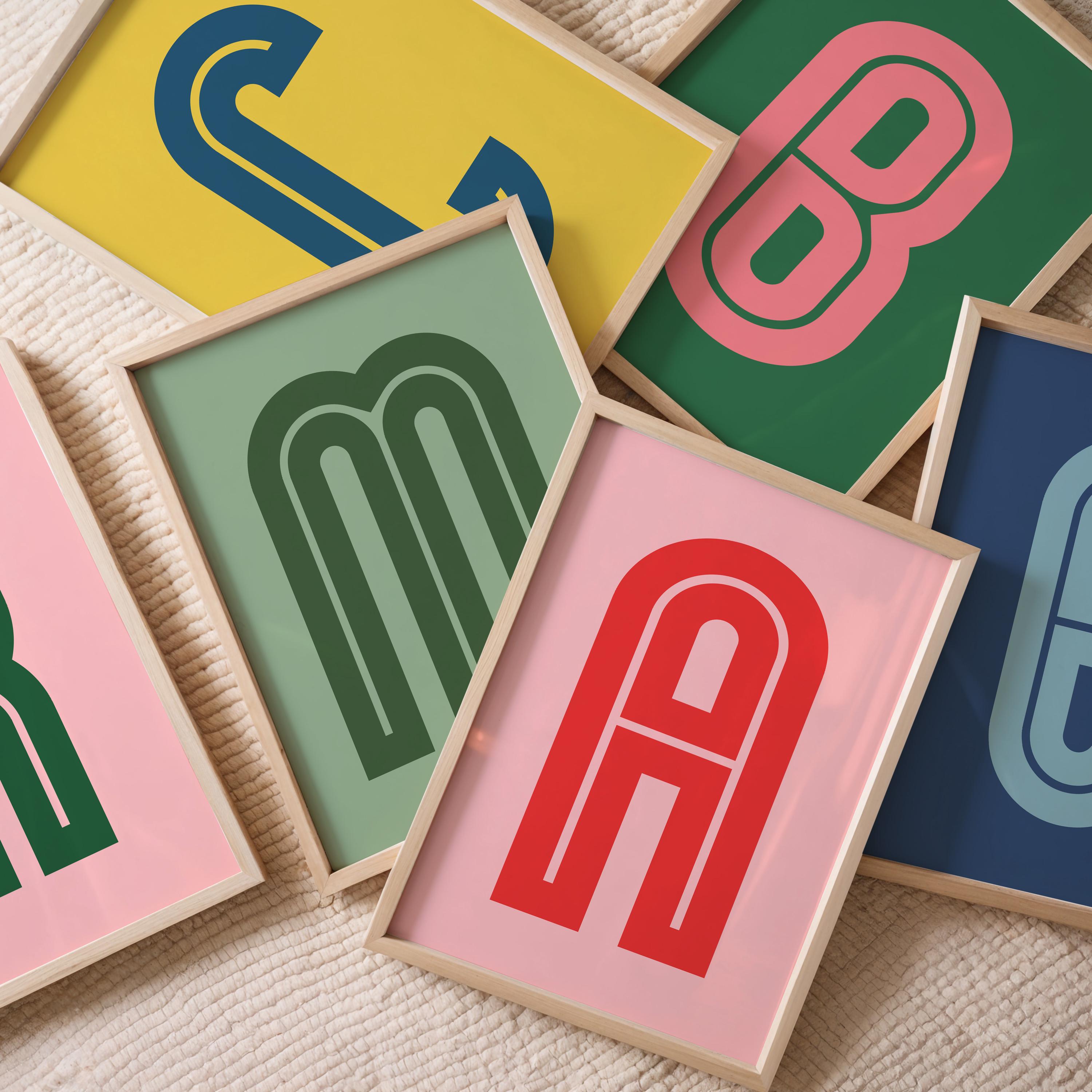 Colourful Initial Poster, Modern Wall Art for Kids, Teens, or Her, Bold ...