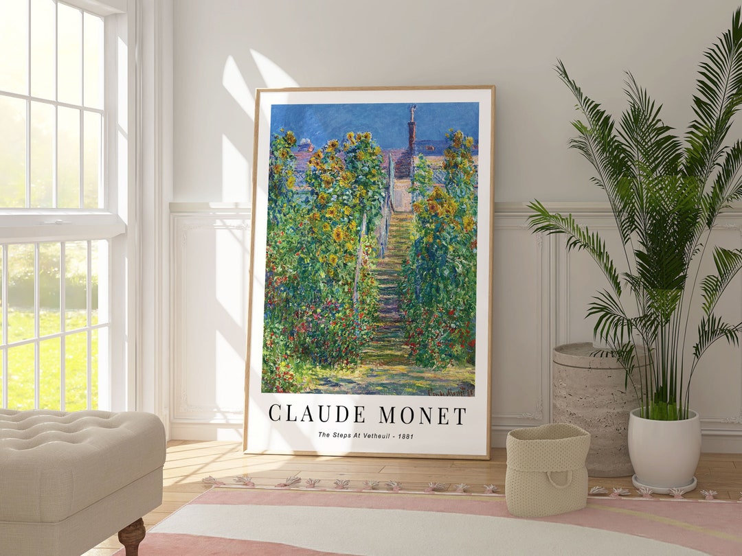 Claude Monet the Steps at Vetheuil Art Print, Green Scenic Landscape ...