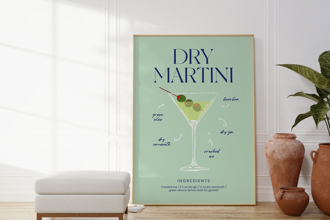 Dry Martini Cocktail Chart Print, Fun Alcohol Poster, Cocktail Diagram ...