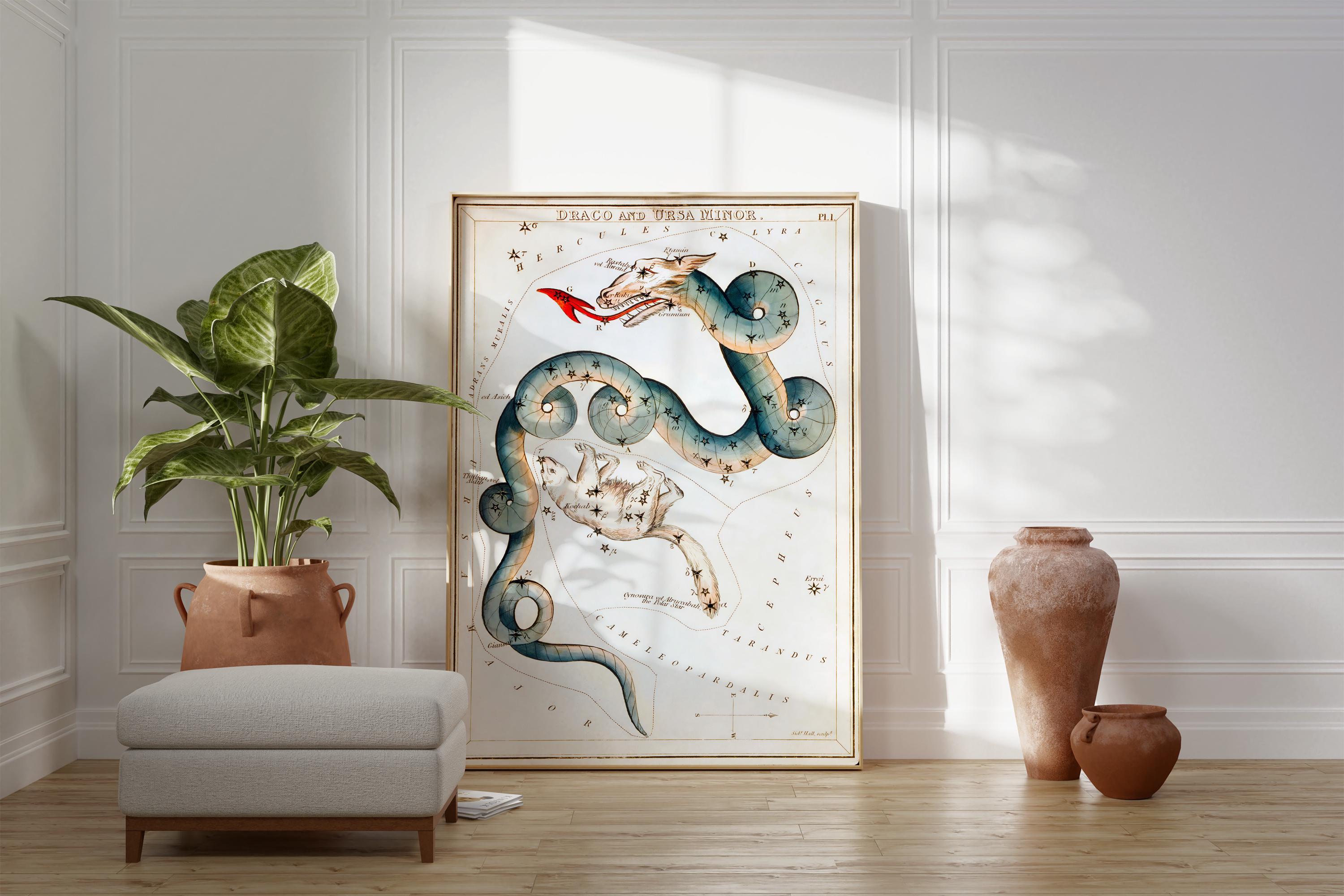 Draco and Ursa Minor Star Map Poster, Celestial Constellation Art Print ...