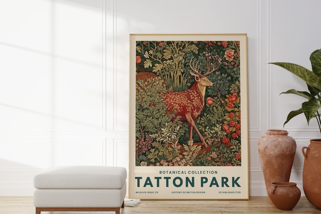Tatton Park Deer Floral Poster, Natural Art Print, Floral Nature ...