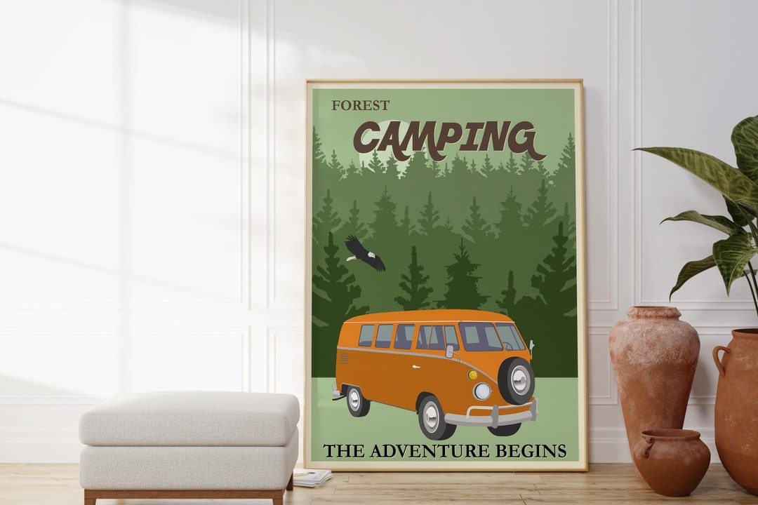Forest Camping Poster, Modern Nature Inspired Print, Art Gift for ...