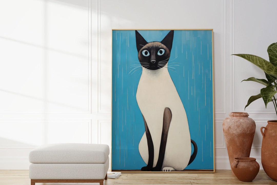 Siamese Cat Poster, Electric Animal Artwork, Cat Lovers Gift, Animal ...
