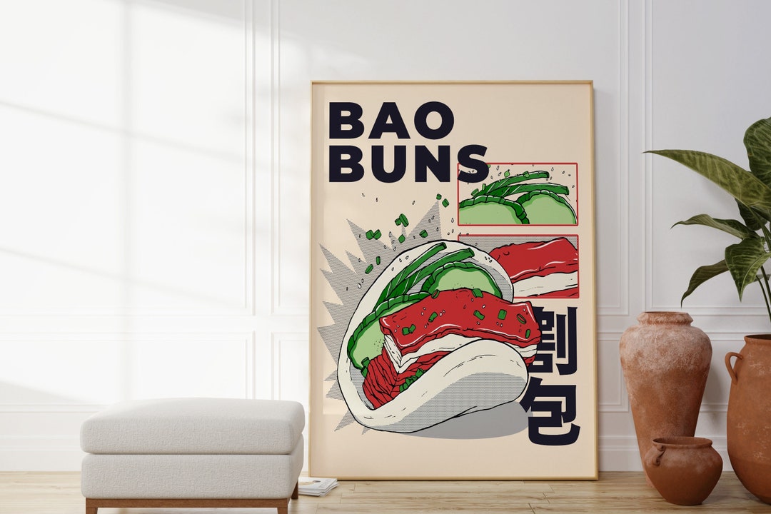 Bao Buns Modern Kitchen Poster, Koah-pau Print, Chinese Cuisine Artwork ...
