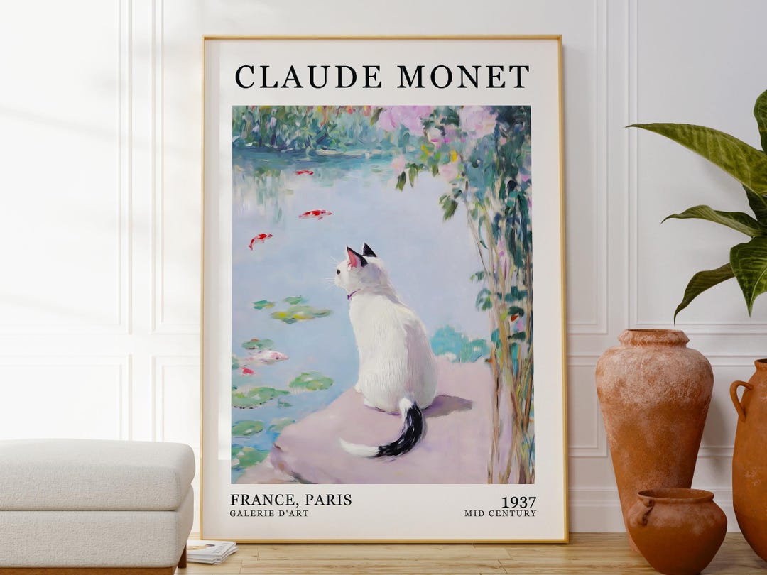 Claude Monet Cat Print, Water Lilies Poster, Elegant Animal Wall Art ...