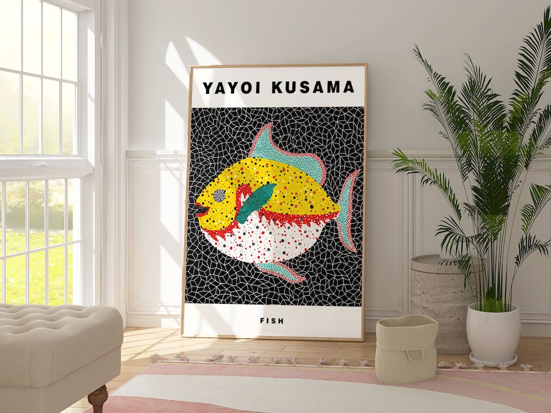 Yayoi Kusama Abstract Geometric Fish Print, Pattern Design Poster, Modern Contemporary Artwork ...