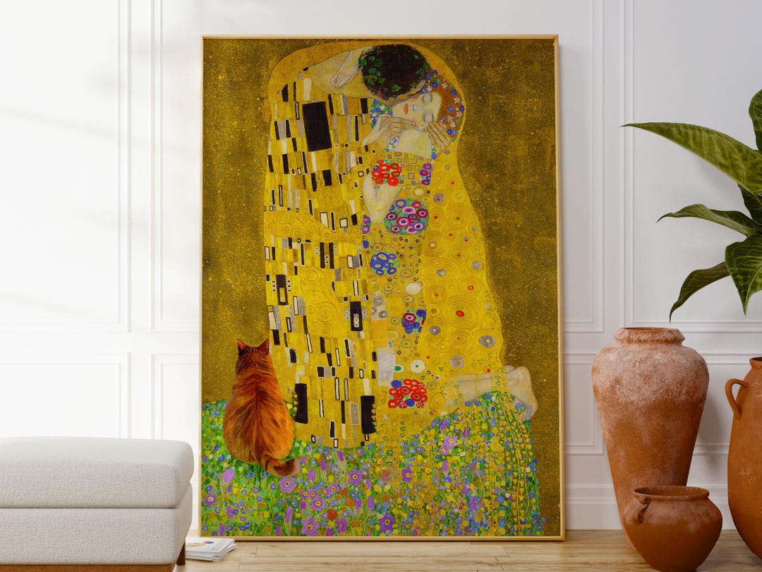 Gustav Klimt the Kiss With a Cat Print, Original Artwork, Cat Poster ...