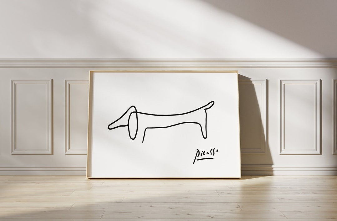 Pablo Picasso Sausage Dog Print, Minimalist Wall Art Poster, Black and ...