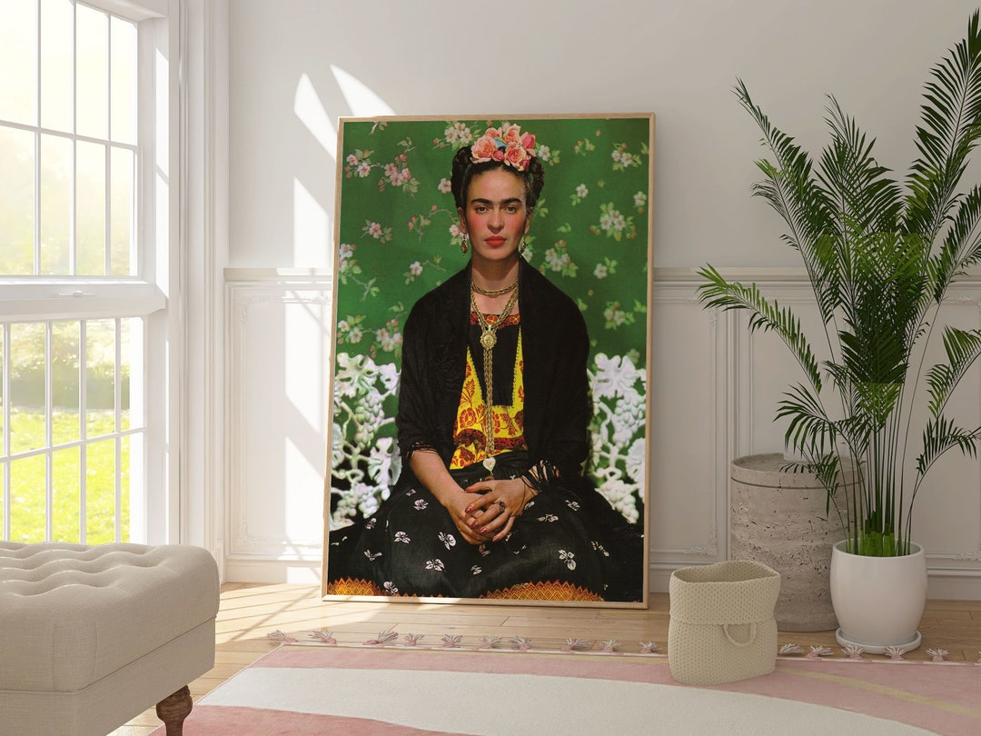Frida Kahlo Self Portrait Poster, Original Artwork, Green Natural Print ...