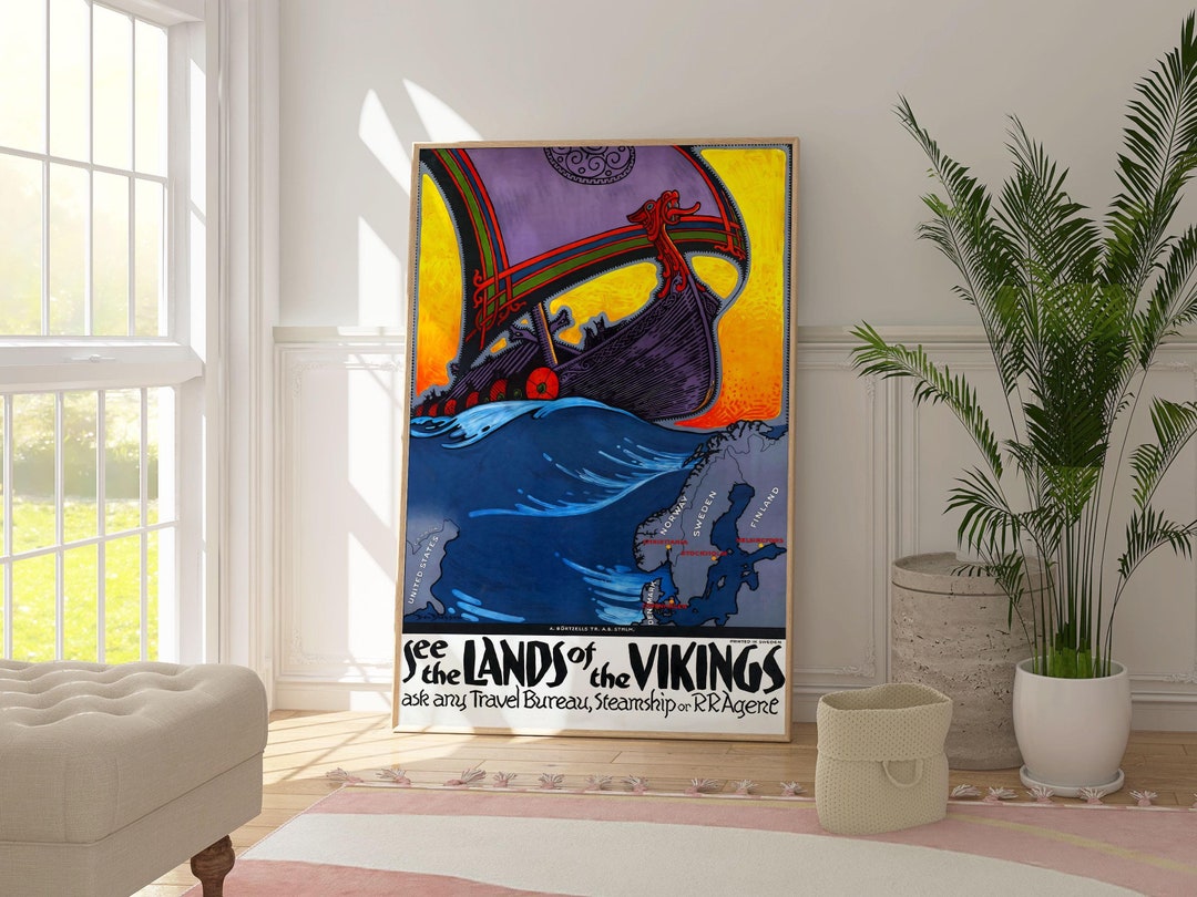 The Lands of the Vikings Vintage Travel Poster, Vikings Art Print ...