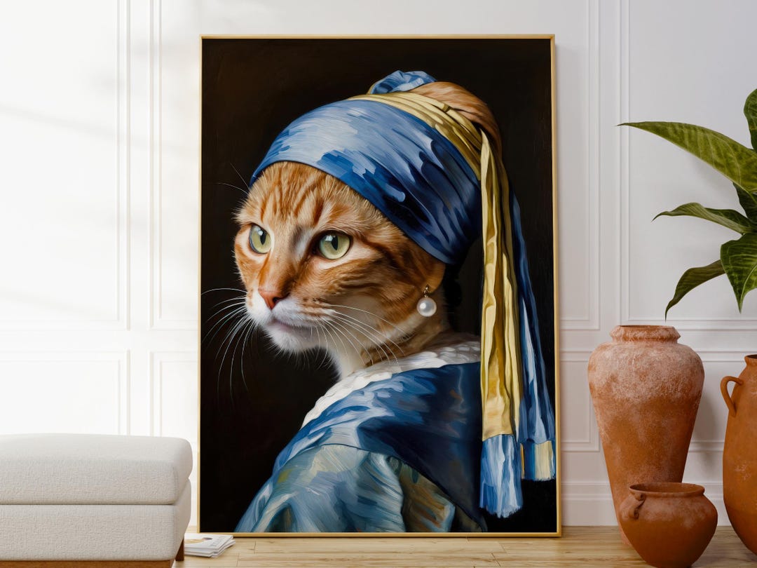 Vermeer Girl With Pearl Earring Cat Print, Trendy Animal Wall Art ...