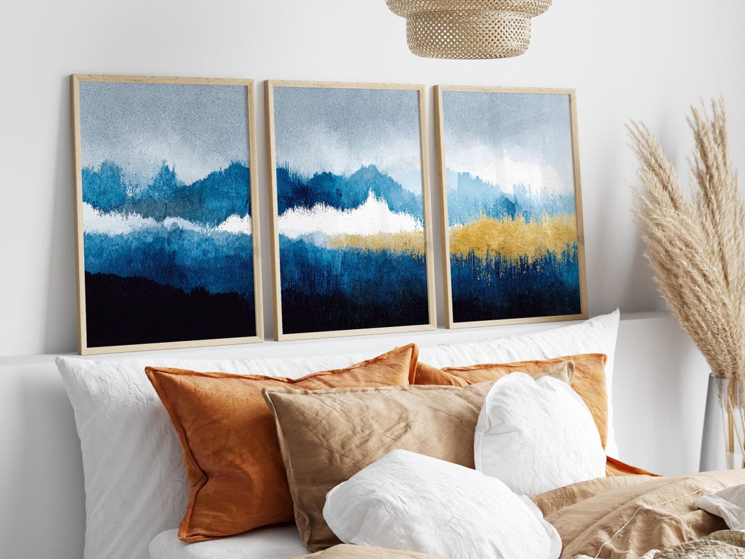 Set of 3 Abstract Blue Wall Art Prints, Modern Gallery Wall ...