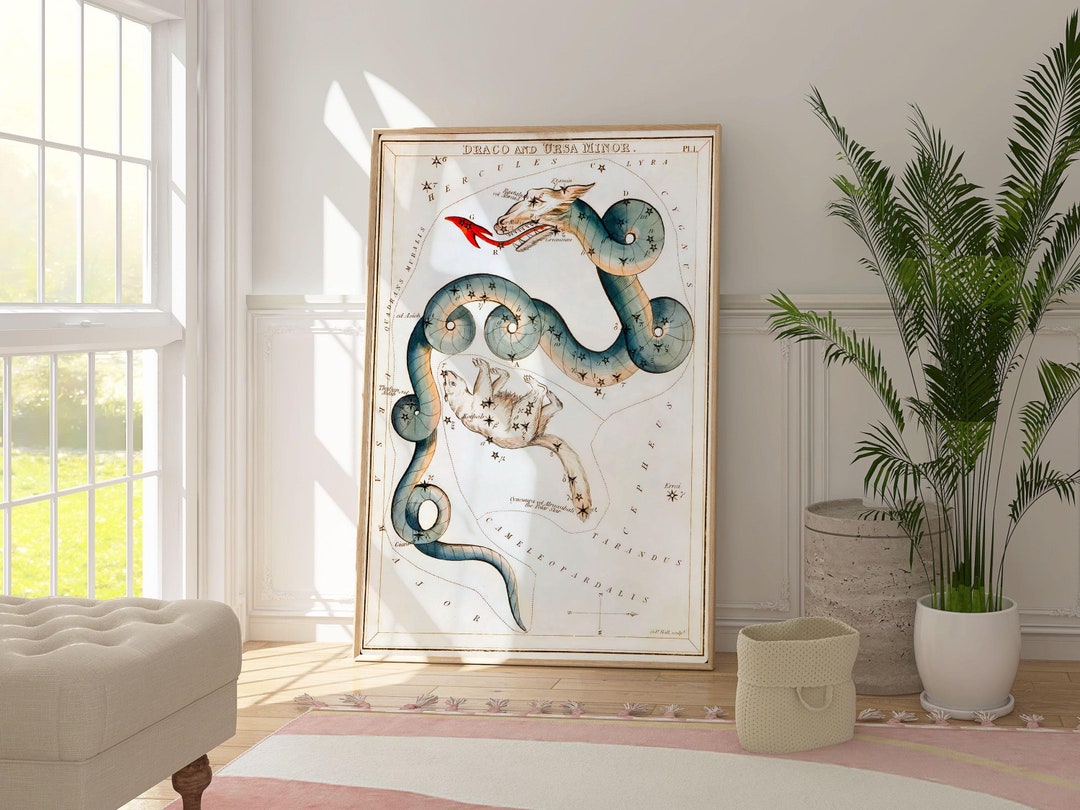 Draco and Ursa Minor Star Map Poster, Celestial Constellation Art Print ...