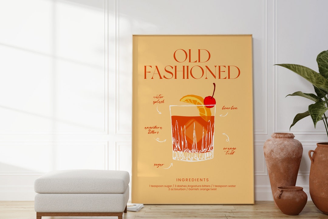 Old Fashioned Cocktail Ingredients Diagram Modern Print, Bar Wall Art ...