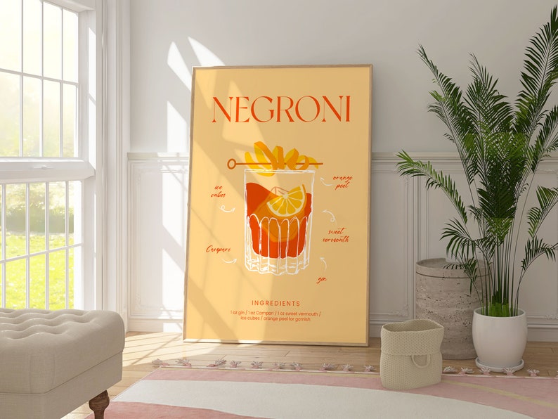 Negroni Ingredients Chart Poster, Cocktail Print, Fun Party Artwork ...