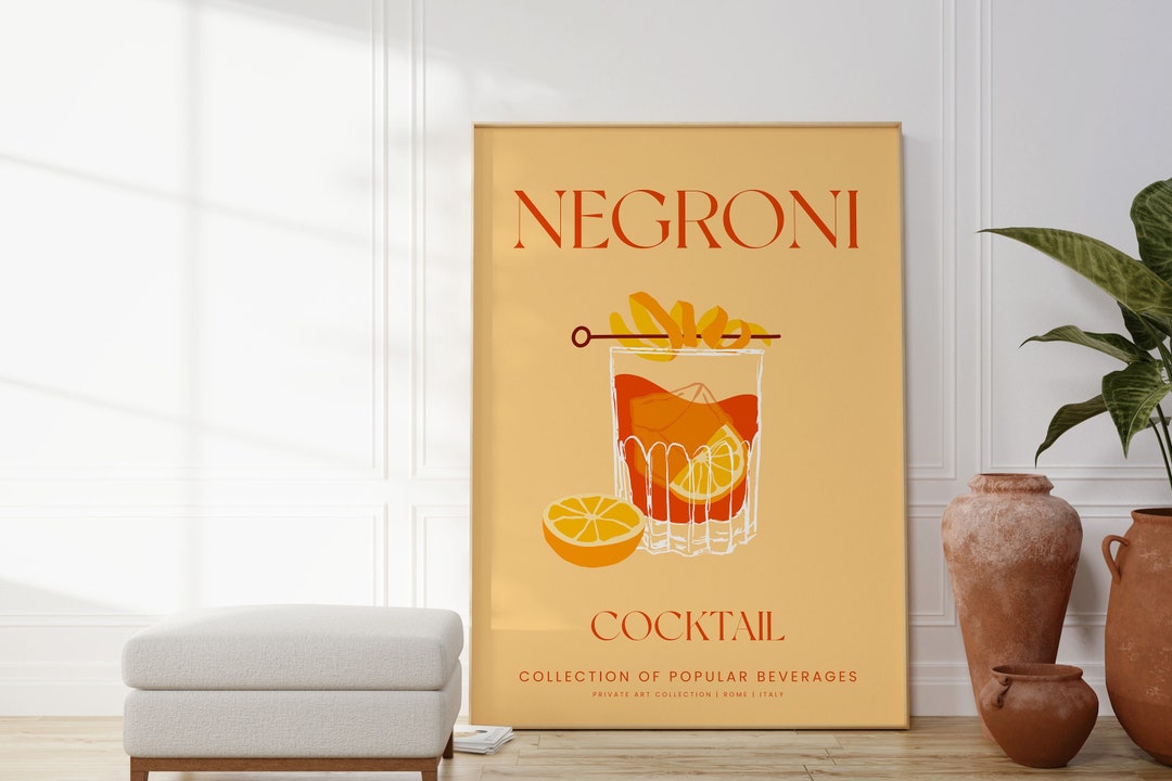 Negroni Cocktail Poster, Original Wall Art Decor, Bar Art Decoration ...