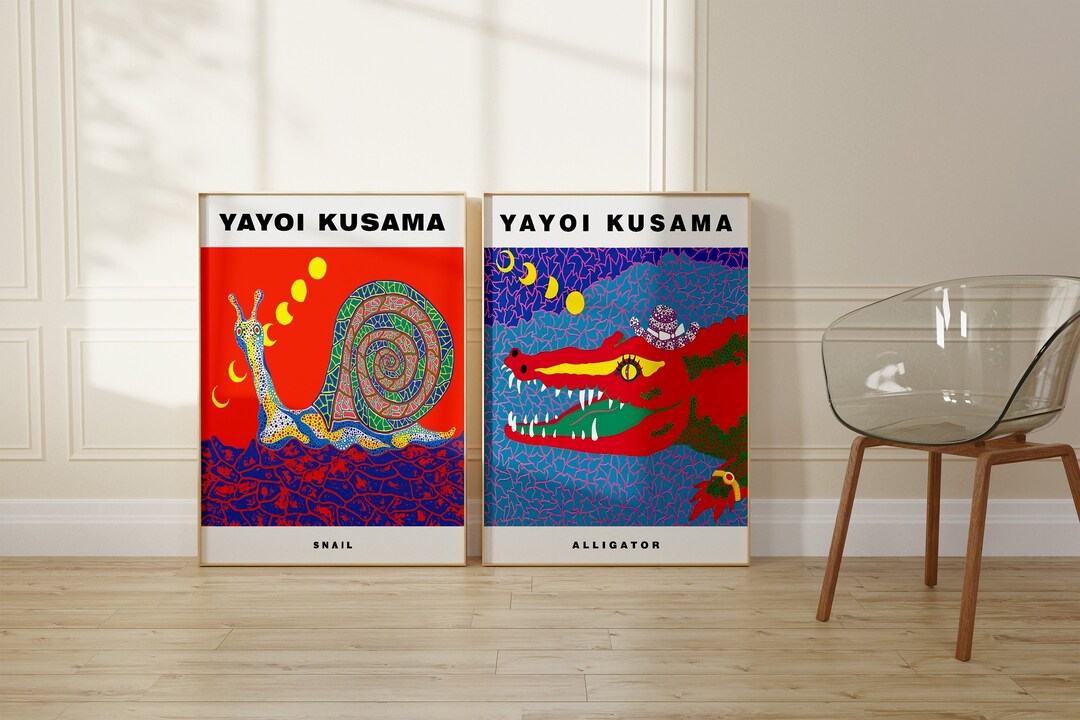 Set of 2 Yayoi Kusama Snail and Alligator Abstract Print, Geometric ...