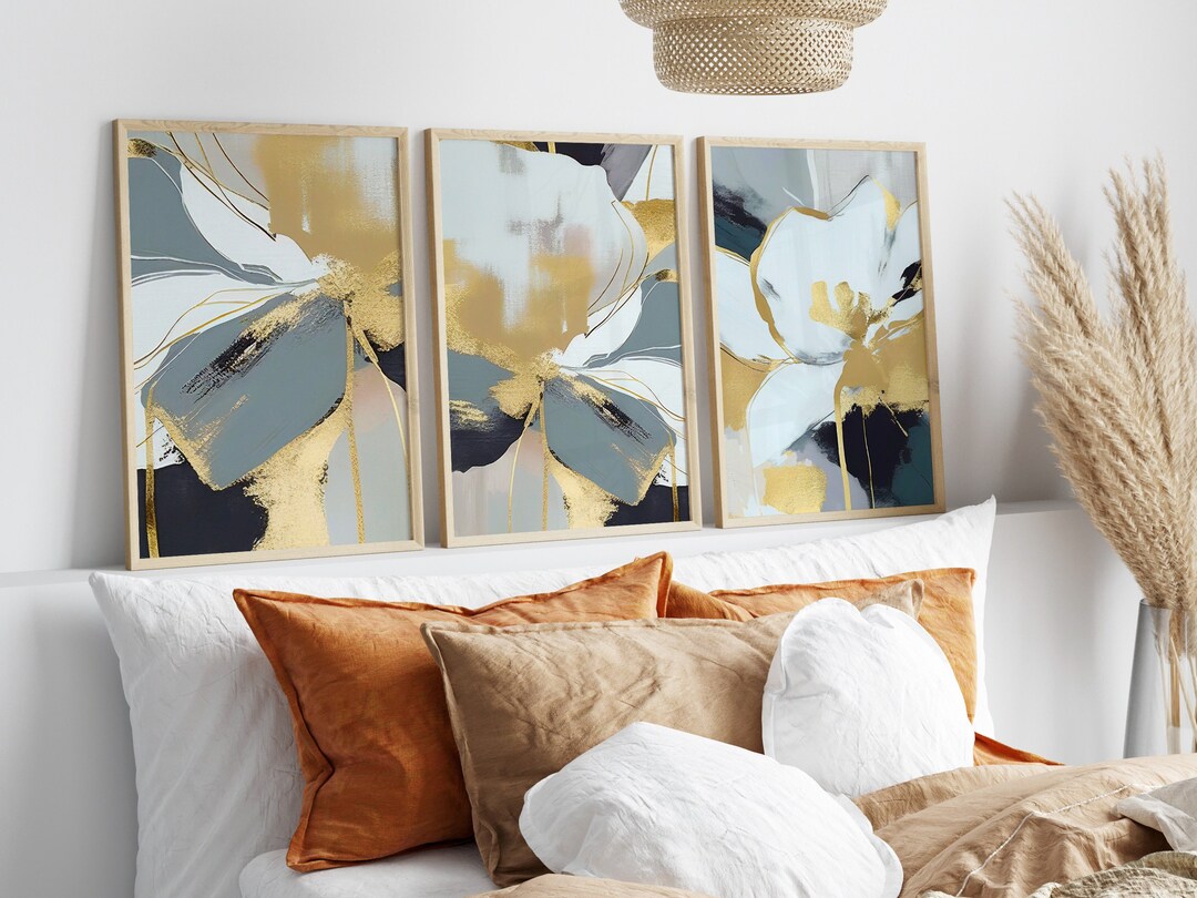 Set of 3 Abstract Floral Art Prints, Elegant Modern Decor ...
