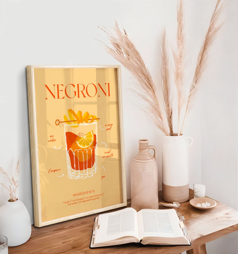 Negroni Ingredients Chart Poster, Cocktail Print, Fun Party Artwork ...
