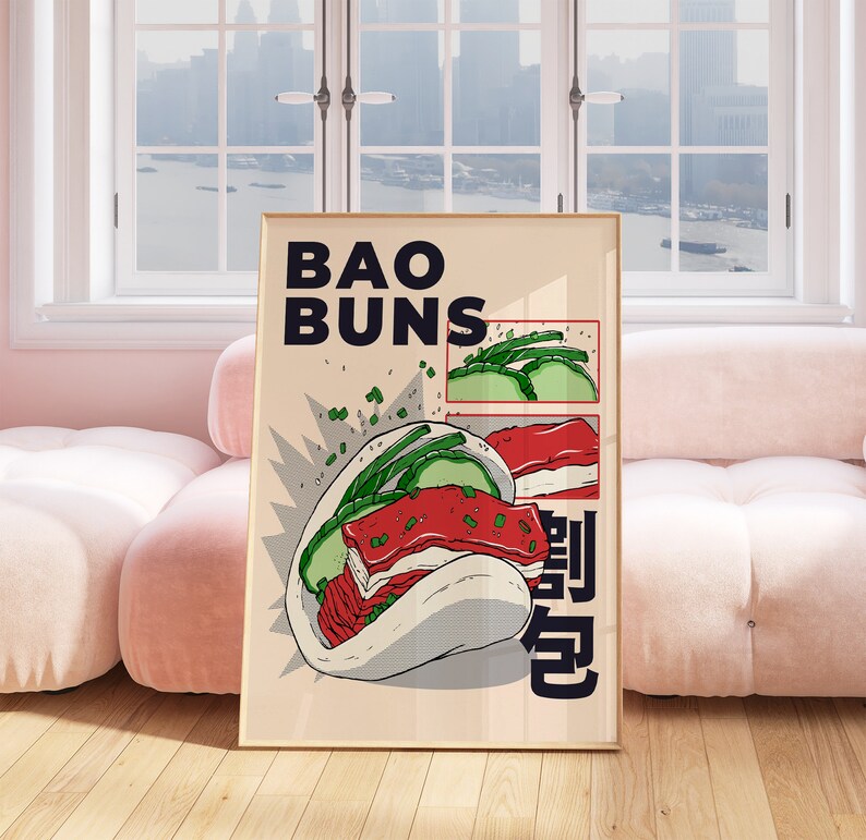 Japanese Food Art Set of 3 Prints - Ramen, Gyoza, Bao Buns - Kitchen ...