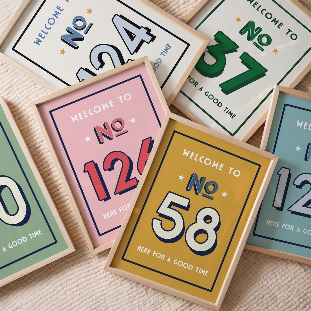 Custom Address Poster, Colourful House Number Wall Art, Vintage ...