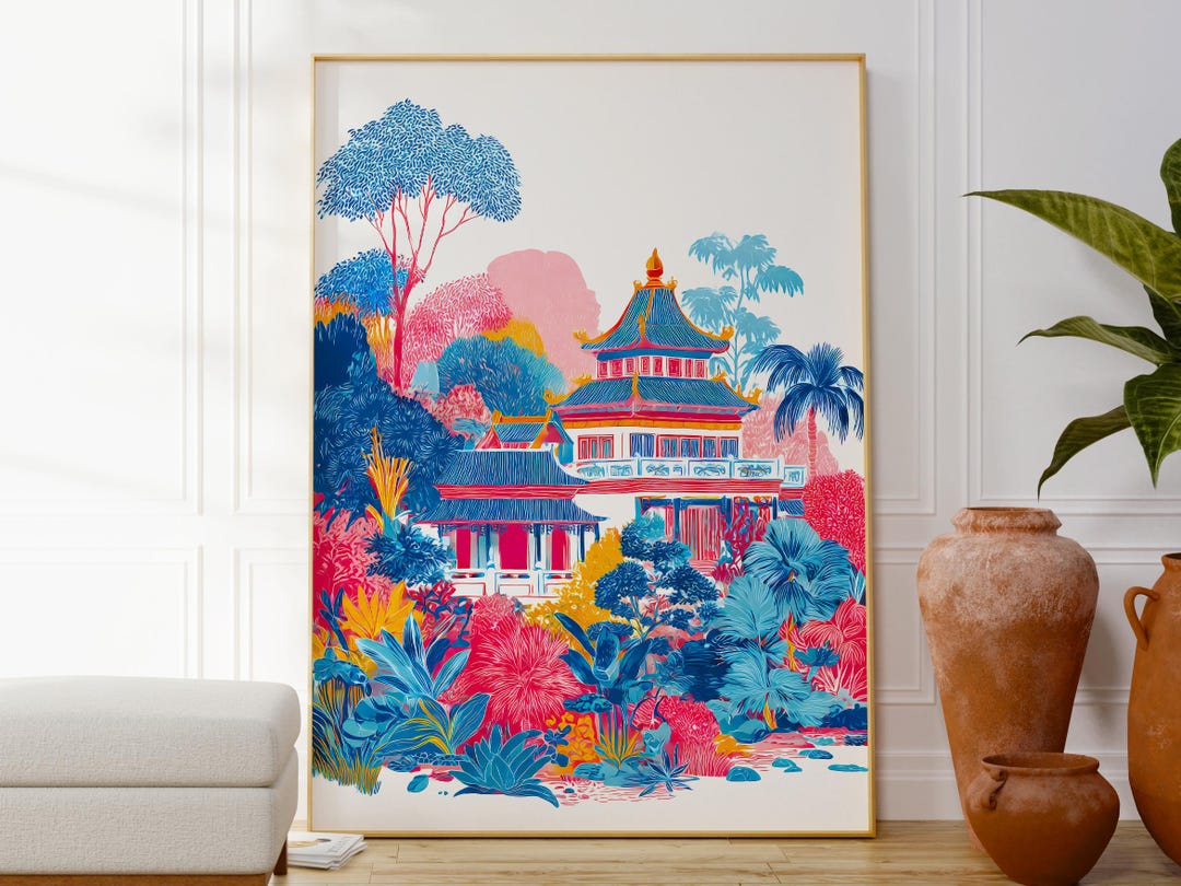 Modern Japanese Print, Japan Landscape Poster, Colourful Contemporary ...