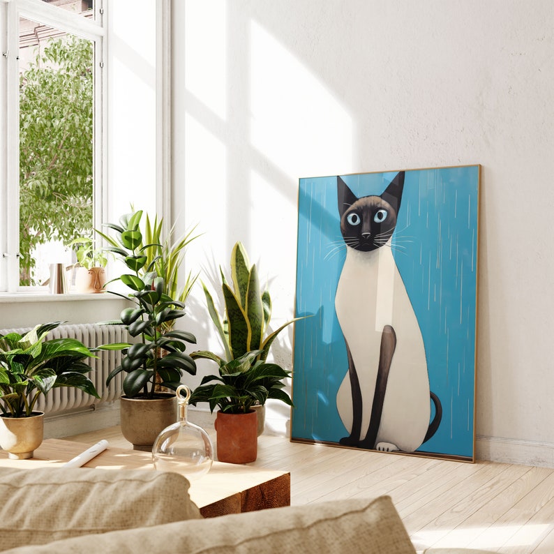 Siamese Cat Poster, Electric Animal Artwork, Cat Lovers Gift, Animal ...