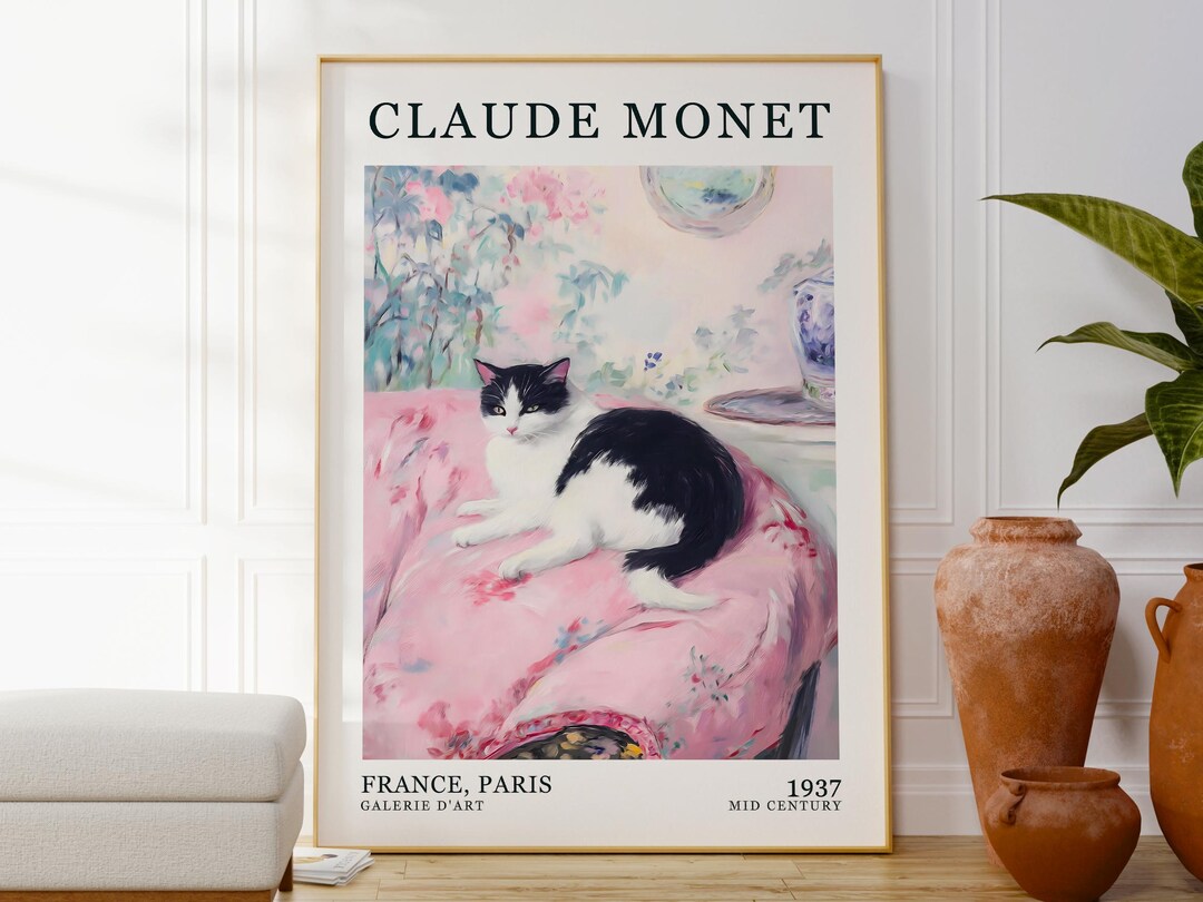 Claude Monet Cat Poster, Cat on a Sofa Print, Modern Home Wall Art ...