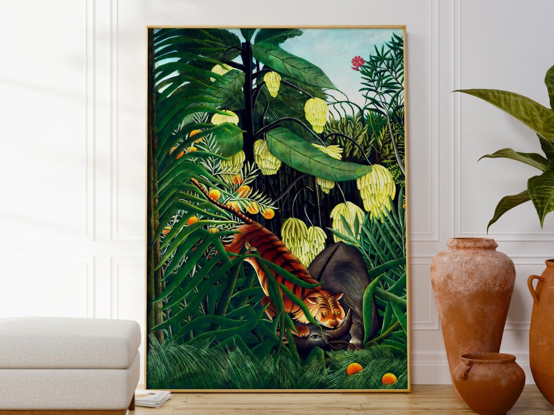 Surprise! Tiger in Tropical Storm Art Print, Jungle Animals Fine Art ...