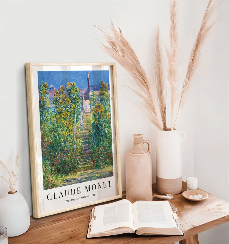 Claude Monet the Steps at Vetheuil Art Print, Green Scenic Landscape ...