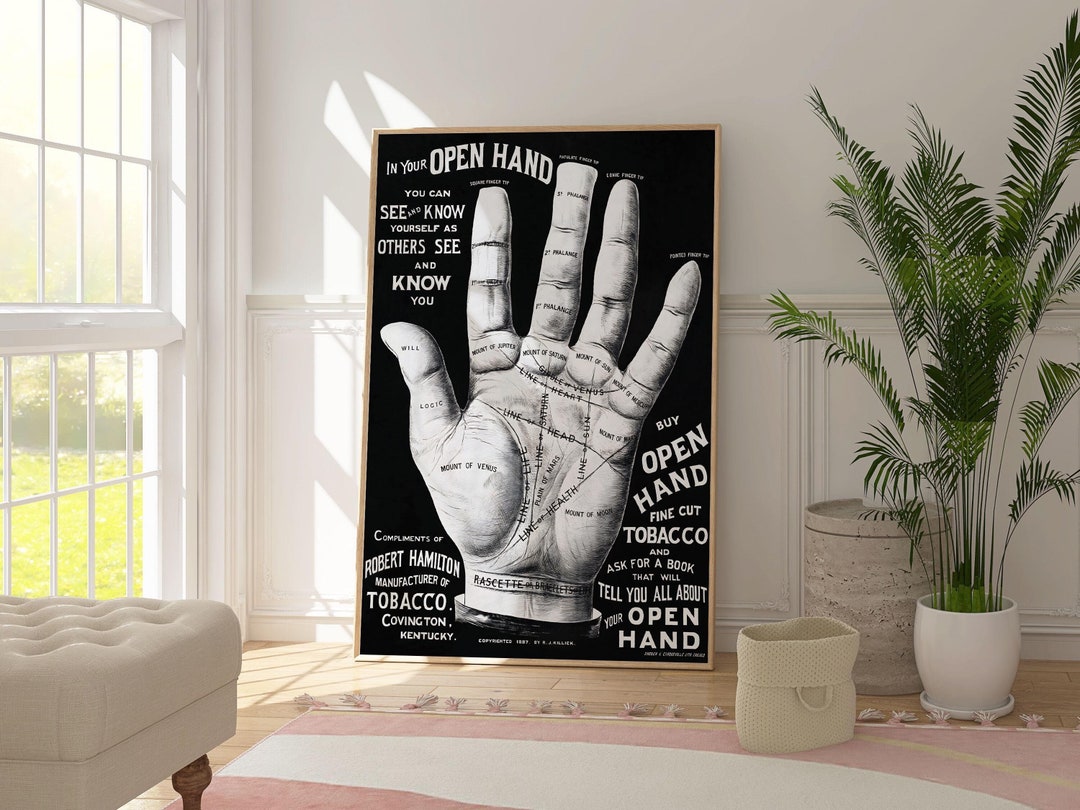 Vintage Palmistry Print, Open Hand Fortune Telling Art, Antique Style ...