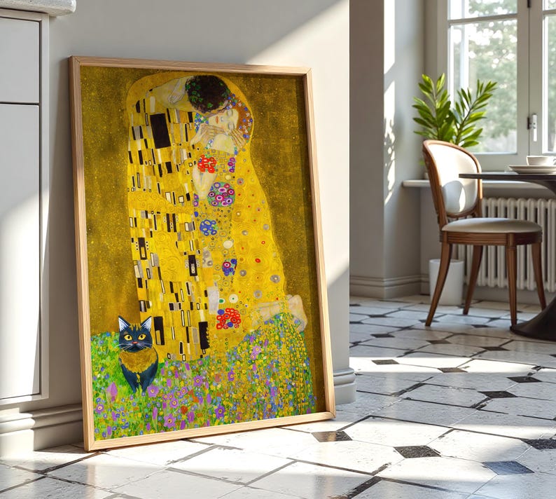 Gustav Klimt the Kiss Cat Art Print, Original Artwork, Animal Wall Art ...