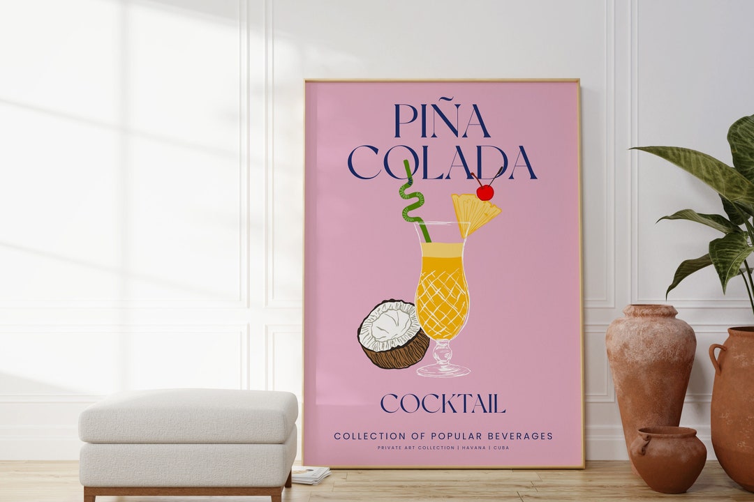 Pina Colada Pink Cocktail Poster, Original Modern Gift Idea, Bar Wall ...