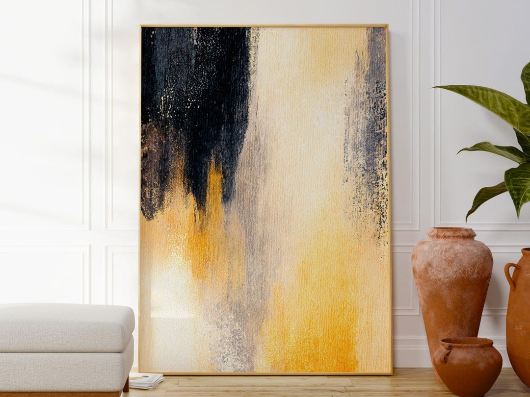 Abstract Black and Gold Wall Art Print, Modern Texture Painting ...